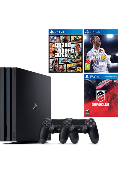 Sony Ps4 Pro 1Tb Oyun Konsolu + 2. Kol + Gta 5 + Fifa 18 + Driveclub Sony Ps4 Pro 1Tb Oyun Konsolu + 2. Kol + Gta 5 + Fifa 18 + Driveclub