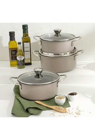 Emsan Aventura Granit Yüzeyli 6 Parça Bej Tencere Seti