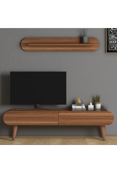 Monte Sehpa Lotus Raflı Tv Ünitesi- Ceviz Monte Sehpa Lotus Raflı Tv Ünitesi- Ceviz