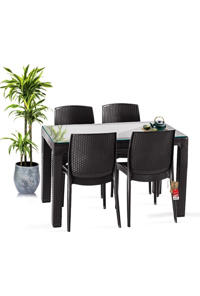 Bahex 4 Kişilik 70X120CM Camlı Rattan Bahçe Balkon Masa Takımı Bahex 4 Kişilik 70X120CM Camlı Rattan Bahçe Balkon Masa Takımı