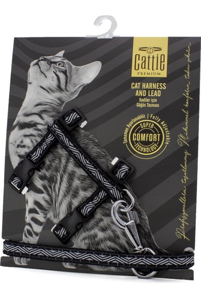Cattie Premium Desenli Dokumadan El Yapımı Kedi Göğüs Takımı 40 cm Siyah