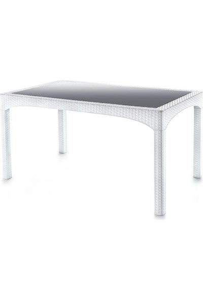 Omnipazar SY-2586 Beyaz Rattan Temperli Camlı Masa Dikdörtgen 88171