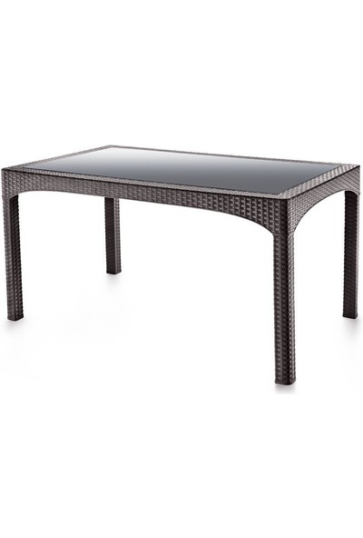 Omnipazar SY-2586 Kahverengi Rattan Temperli Camlı Masa Dikdörtgen 92782