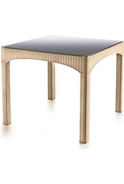 Omnipazar SY-2576 Bej Rattan Kare Kapalı Temperli Camlı Masa 62063