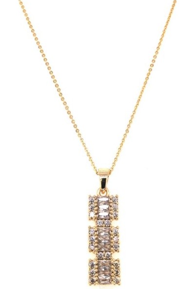 Mimozaavm Kare Tria Zirkon Taşlı Kolye Gold