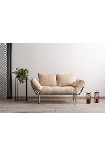 Pafu Gina Ikili Yataklı Kromaj Koltuk Krem Pafu Gina Ikili Yataklı Kromaj Koltuk Krem