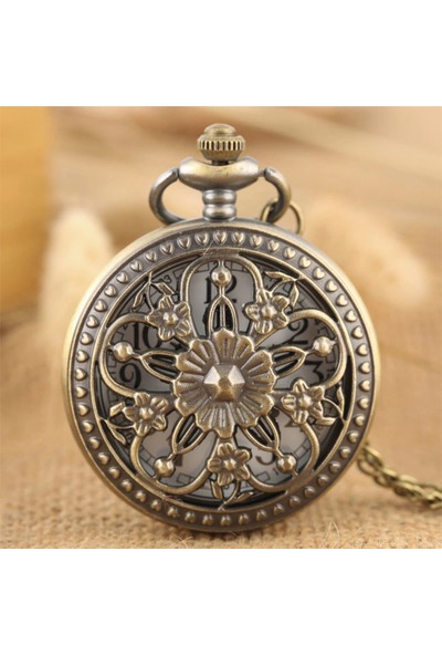 Hediyesahibi Çiçek Görünümlü Orta Boy Kuvars Köstekli Kolye Saat Hediyesahibi Çiçek Görünümlü Orta Boy Kuvars Köstekli Kolye Saat