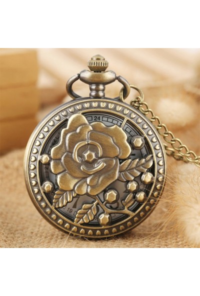Hediyesahibi Gül Görünümlü Orta Boy Kuvars Köstekli Kolye Saat Hediyesahibi Gül Görünümlü Orta Boy Kuvars Köstekli Kolye Saat