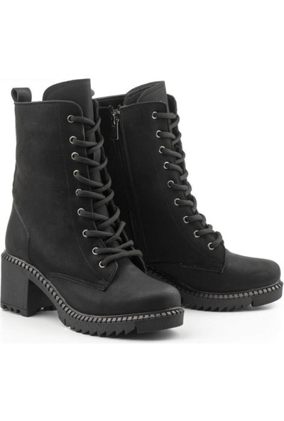Derimall Kadın Siyah Topuklu Suni Deri Bot Derimall Kadın Siyah Topuklu Suni Deri Bot