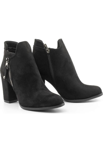 Derimall Kadın Siyah Süet Topuklu Suni Deri Bot Derimall Kadın Siyah Süet Topuklu Suni Deri Bot
