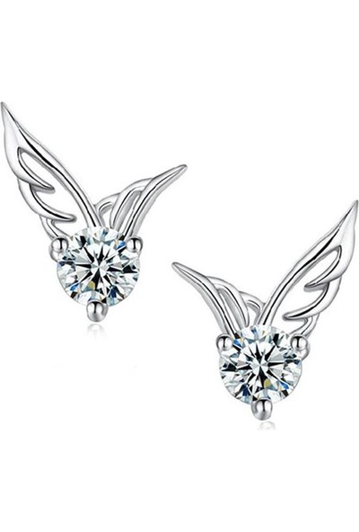Mimozaavm 925 Ayar Gümüş Zirkon Taşlı Kanatlı Model Kadın Küpe