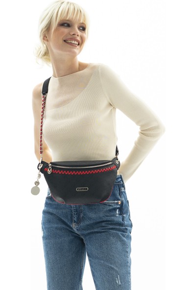 Valentıno Orlandı Kadın Bel Çantası Siyah-Kırmızı VLT031