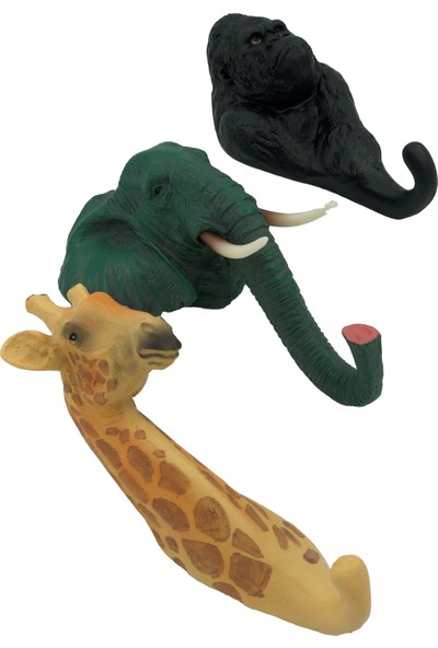 Derin Dükkan Dekoratif Hayvan Figürlü Goril Zürafa Fil Askı Set