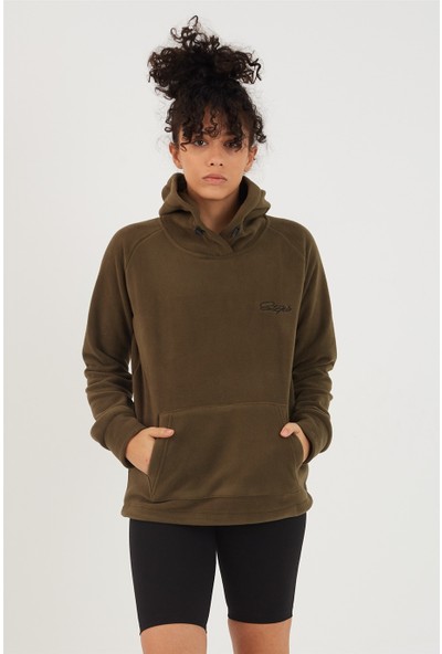 Steps Kapüşonlu Kanguru Cep Haki Kadın Polar Sweatshirt Steps Kapüşonlu Kanguru Cep Haki Kadın Polar Sweatshirt