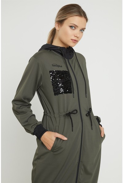Steps Kapüşonlu Haki Kadın Tunik Eşofman Takımı
