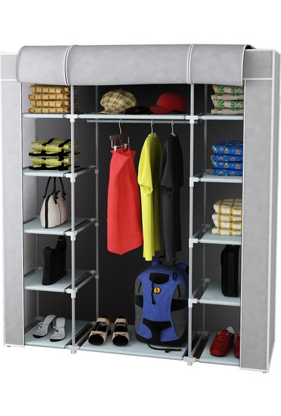 Pormet Çift Yandan Raflı Bez Dolap Gri Pormet Çift Yandan Raflı Bez Dolap Gri
