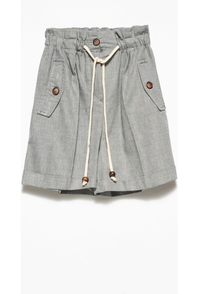 Dilvin 4599 Pileli Cep Kapaklı Şort-Yeşil