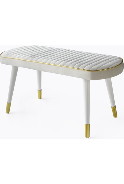 Evistro Bench Puf Ahşap Retro Ayaklı Krem Evistro Bench Puf Ahşap Retro Ayaklı Krem