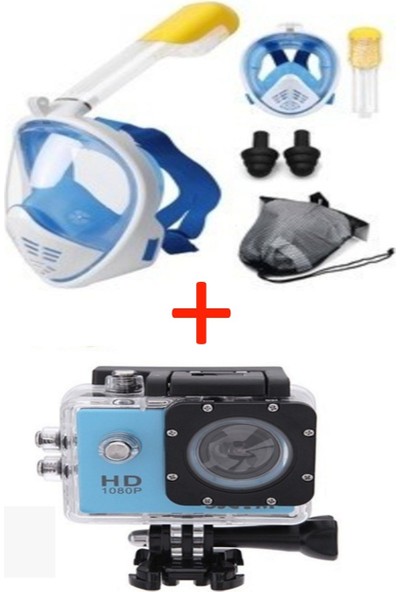 AteşTech Full Face Dalış Maskesi Şnorkel + 1080P Su Altı Aksiyon Kamera AteşTech Full Face Dalış Maskesi Şnorkel + 1080P Su Altı Aksiyon Kamera
