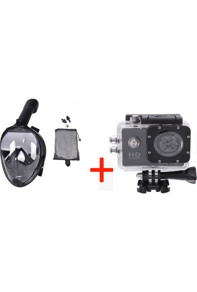 AteşTech Full Face Dalış Maskesi Şnorkel + 1080P Su Altı Aksiyon Kamera AteşTech Full Face Dalış Maskesi Şnorkel + 1080P Su Altı Aksiyon Kamera