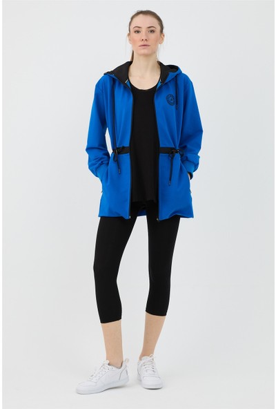 Steps Kapüşonlu Fermuarlı Kadın Saks Uzun Sweatshirt