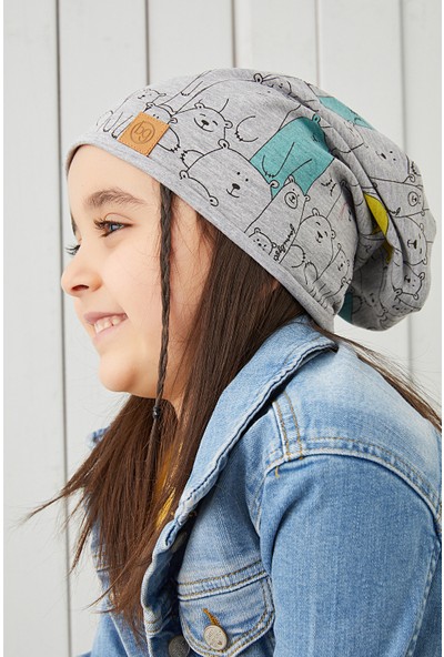 Babygiz Kız Çocuk Gri Figürlü Ip Detaylı 4 Mevsim Şapka Bere Buff -Yumuşak Doğal Penye Babygiz Kız Çocuk Gri Figürlü Ip Detaylı 4 Mevsim Şapka Bere Buff -Yumuşak Doğal Penye