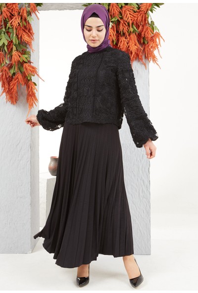 Setrms Beli Lastikli Pliseli Etek