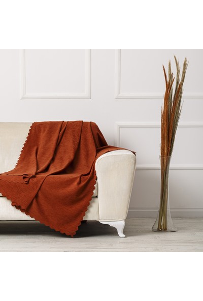 Velerde Home Kiremit Şönil Çift Taraflı Çekyat Koltuk Örtüsü Şalı