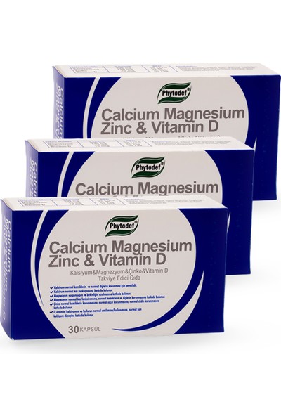 Kalsiyum, Magnezyum, Çinko & Vitamin D - 30 Kapsül X 3 Adet Kalsiyum, Magnezyum, Çinko & Vitamin D - 30 Kapsül X 3 Adet