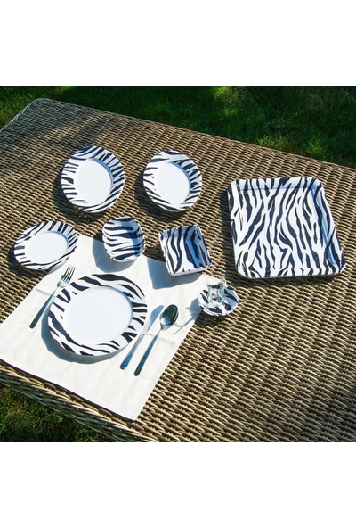 Gültaş Melamin 4 Kişilik 18 Parça Melamin Piknik Seti - Siyah Zebra
