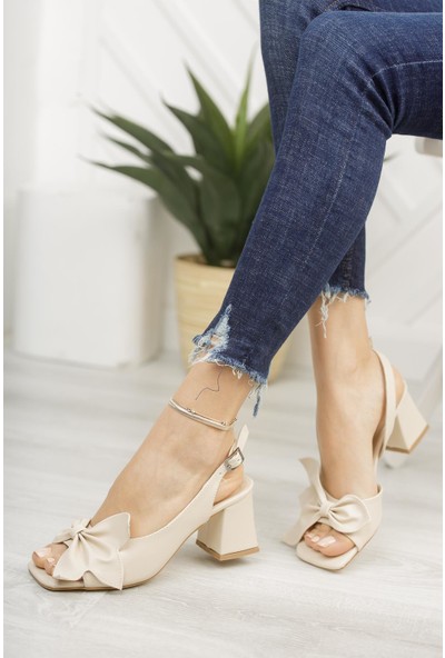 Moda Değirmeni Kadın Kurdele Fiyonklu Topuklu Ayakkabı MD1042-119-0007