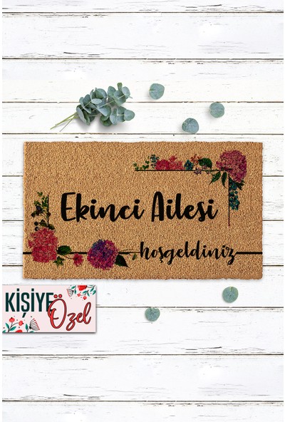 Paspas Yap Kişiye Özel Çiçek Çerçeveli Hoşgeldiniz Hediyelik Paspas