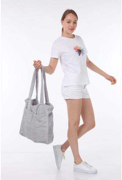 Icone Kadın Havlu Kumaş Önü Iki Cepli Plaj ve Omuz Çantası