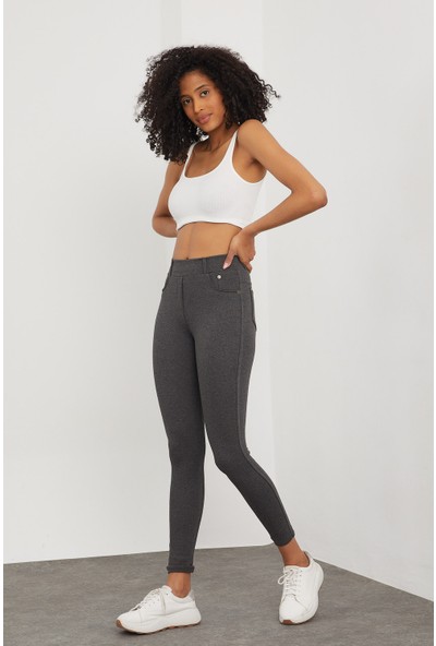 Meis Kadın Gri Cepli Pantolon Görünümlü Tayt