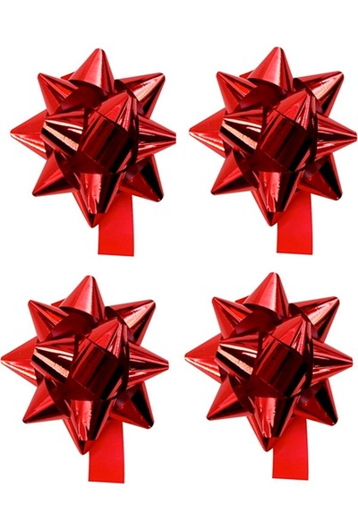 Happyland 4 Adet Sevgililer Günü Paketi - Kutusu Süsleme Kırmızı Metalik Fiyonk Süs