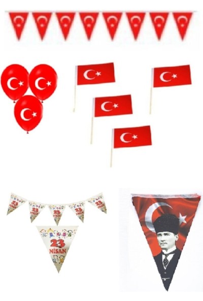 Happyland Üçgen Flama Set - Türk Bayragı - Atatürk - 23 Nisan - Balon- 23 Nisan Etkinlik Set