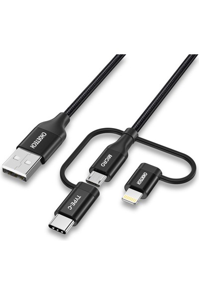 Choetech 3in1 Lightning + USB-C + Micro USB Hızlı Şarj ve Data Kablosu - Apple MFI Lisanslı - IP0030 - Siyah Choetech 3in1 Lightning + USB-C + Micro USB Hızlı Şarj ve Data Kablosu - Apple MFI Lisanslı - IP0030 - Siyah