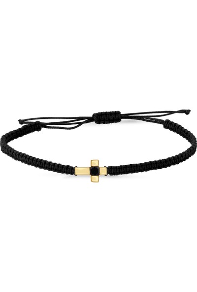 Altın Sepeti Altın Siyah Pırlantalı Haç Ip Bileklik AS13PBL