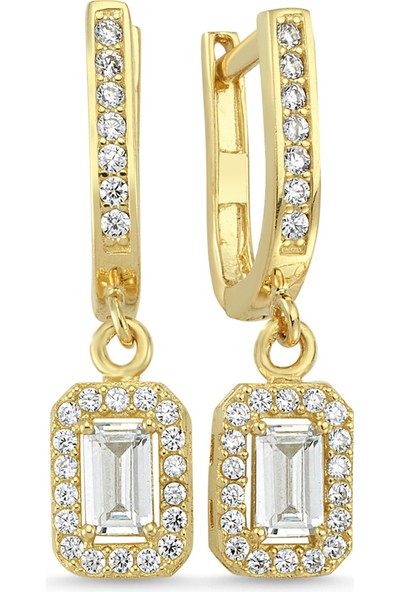 Altın Sepeti Altın Baget Taşlı Sallantı Küpe AS429KP Altın Sepeti Altın Baget Taşlı Sallantı Küpe AS429KP