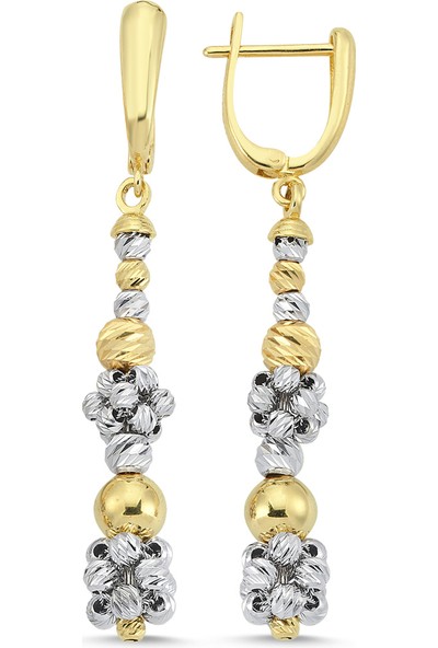 Altın Sepeti Sarı Beyaz Altın Dikey Toplu Küpe AS397KP