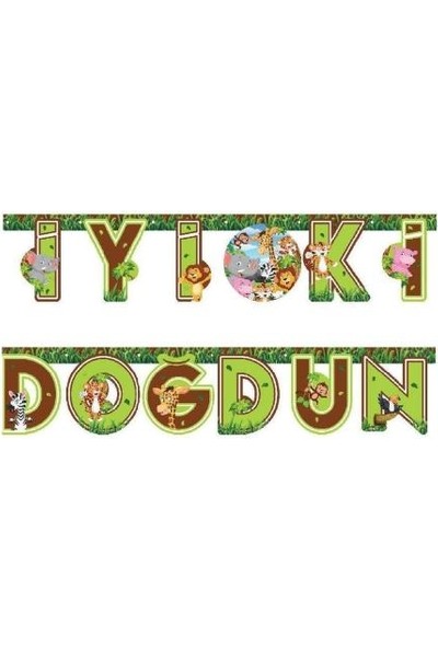 Happyland Safari Sevimli Hayvanlar Temalı Iyi Ki Doğdun Yazı Seti