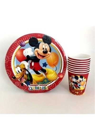Happyland 10 Paket Mickey Mouse Tabak, Bardak Seti