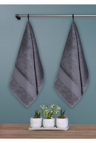 Turkuaz %100 Pamuk Askı Aparatlı 2 Adet Gri 40×70 El-Yüz Havlusu