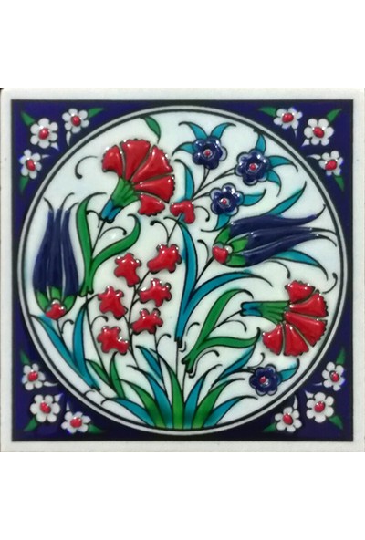 Armada Çini 10 x 10 cm Ed 101 Lale Karanfil Iznik El Dekoru Çini Pano
