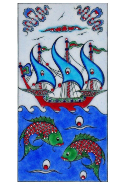 Armada Çini 10 x 20 cm Ed 213 Kırmızı Iznik Kalyon El Dekoru Çini Karo Armada Çini 10 x 20 cm Ed 213 Kırmızı Iznik Kalyon El Dekoru Çini Karo