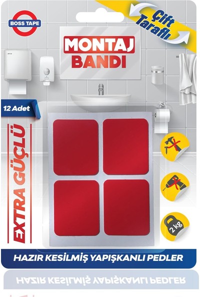 Boss Tape Hazır Kesilmiş Çift Taraflı Montaj Bandı 12'li