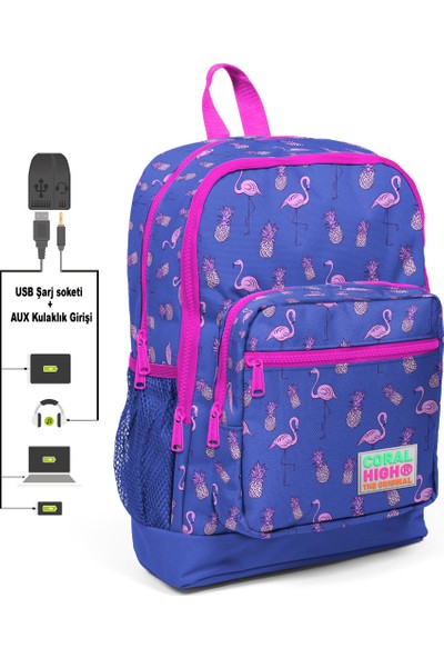Coral High Adalinhome Kids Usb+Aux Soketli Desenli Dört Bölmeli Okul Sırt Çantası Coral High Adalinhome Kids Usb+Aux Soketli Desenli Dört Bölmeli Okul Sırt Çantası