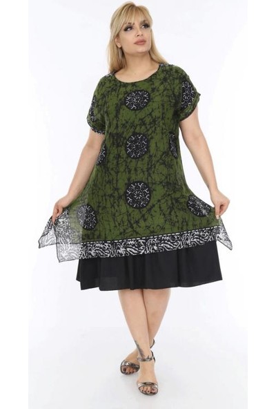 Büyük Beden Etnik Desenli Tülbent Kumaş Yazlık Elbise Büyük Beden Etnik Desenli Tülbent Kumaş Yazlık Elbise