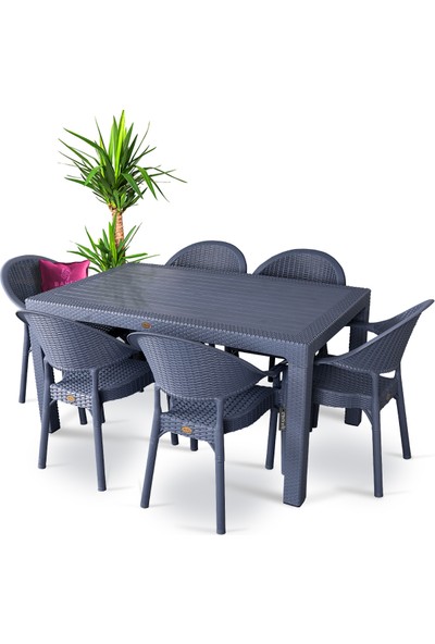 Bahex Capissi Bambu Camsız 6 Kişilik Rattan Balkon Bahçe Masa Takımı Lav Gri Antrasit Bahex Capissi Bambu Camsız 6 Kişilik Rattan Balkon Bahçe Masa Takımı Lav Gri Antrasit