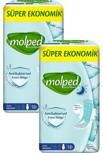 Molped Antibakteriyel Ped Gece 18Lİ (2 Adet ) Molped Antibakteriyel Ped Gece 18Lİ (2 Adet )